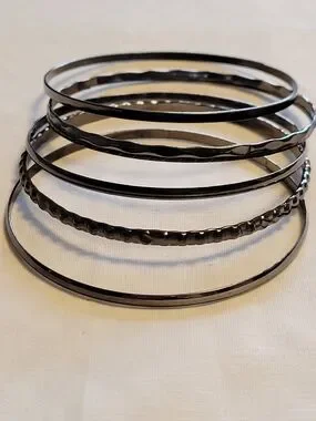 Jewelry | Stacked Gunmetal Bangle Bracelet Set Of 6 | Poshmark